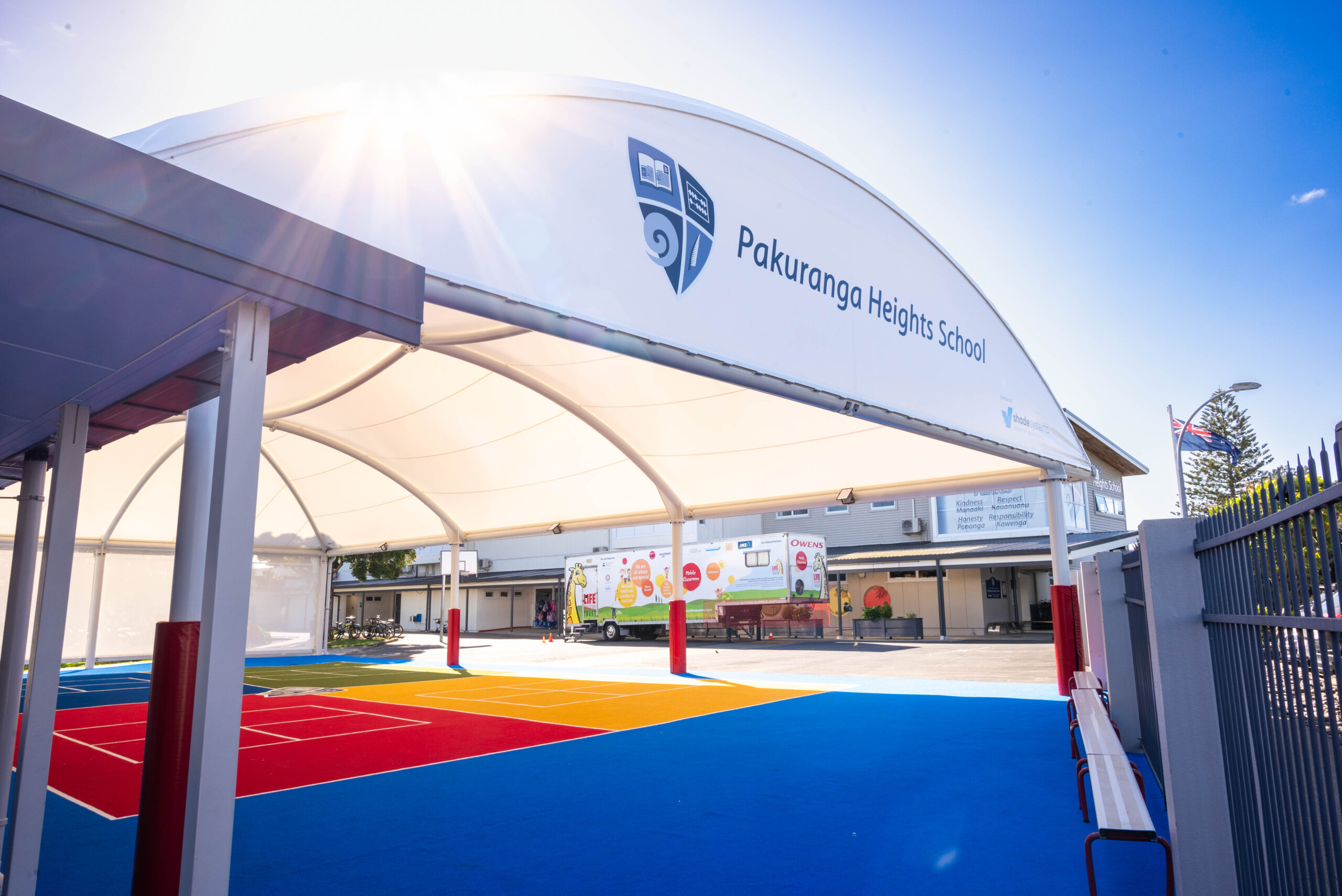 Pakuranga Heights School - Shade Systems NZ | Completed Court Canopy